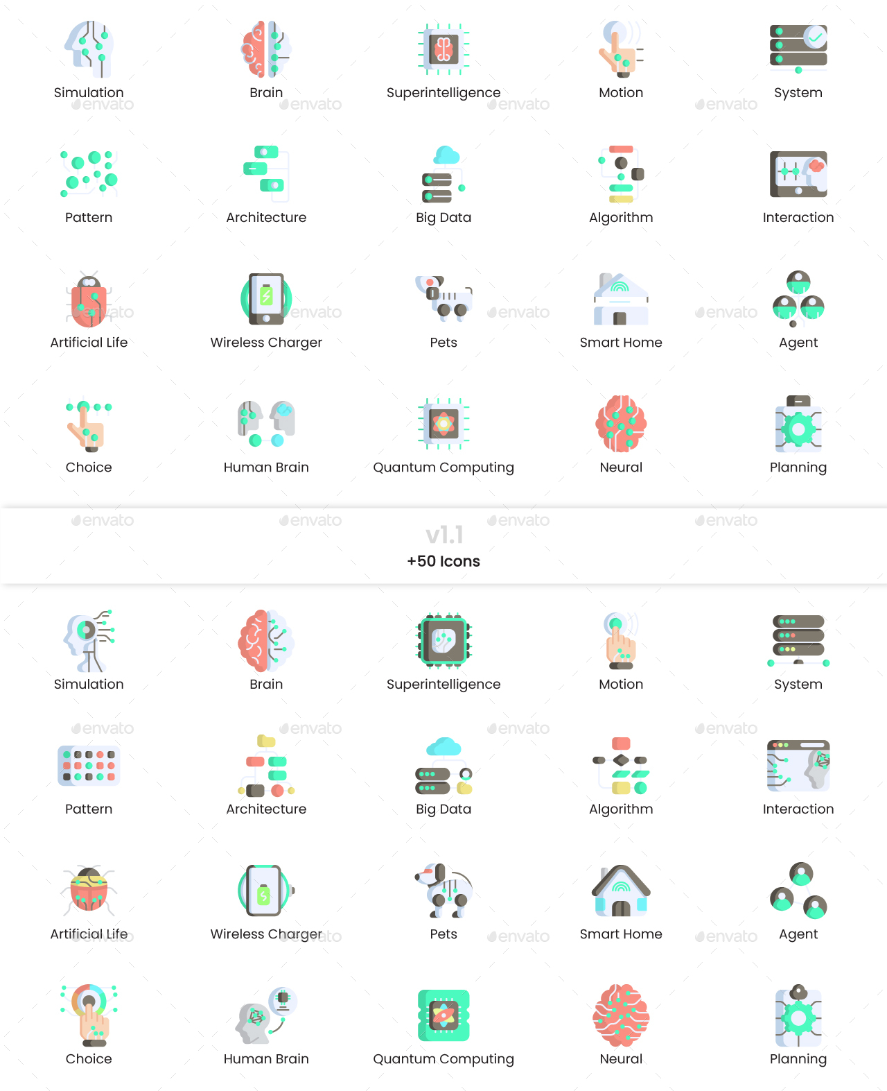 Artificial Intelligence Flat Icons, Icons | GraphicRiver